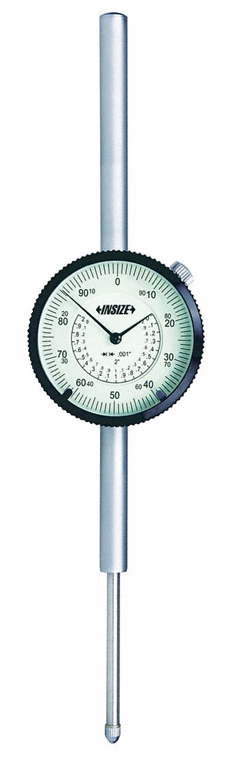 INSIZE Long Stroke Dial Indicator - Lug Back, Range 0 in to 4 in, Back Type Lug, Reading ...