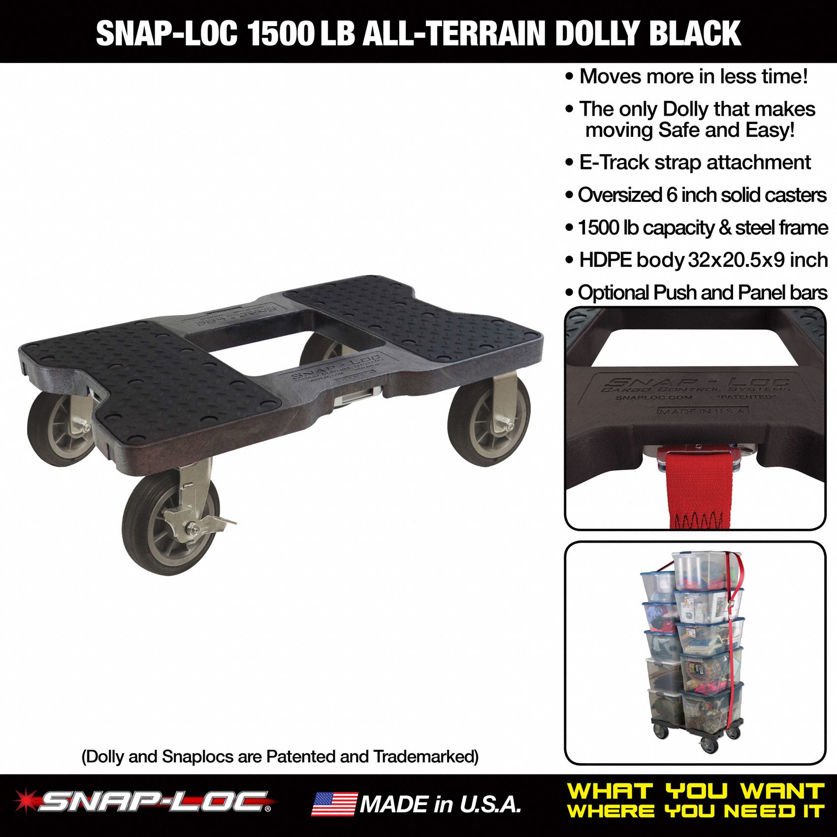 SNAP-LOC Open-Deck Steel General Purpose Dolly: 1,500 lb Load Capacity ...