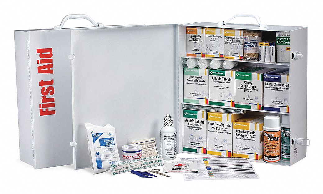 First Aid Kit, Cabinet, Metal, General Purpose, 100 People Served per ...