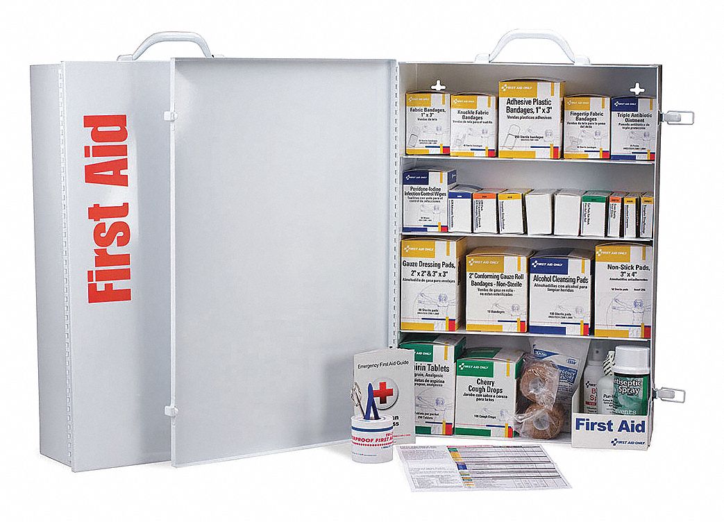 First Aid Kit, Cabinet, Metal, General Purpose, 150 People Served per ...