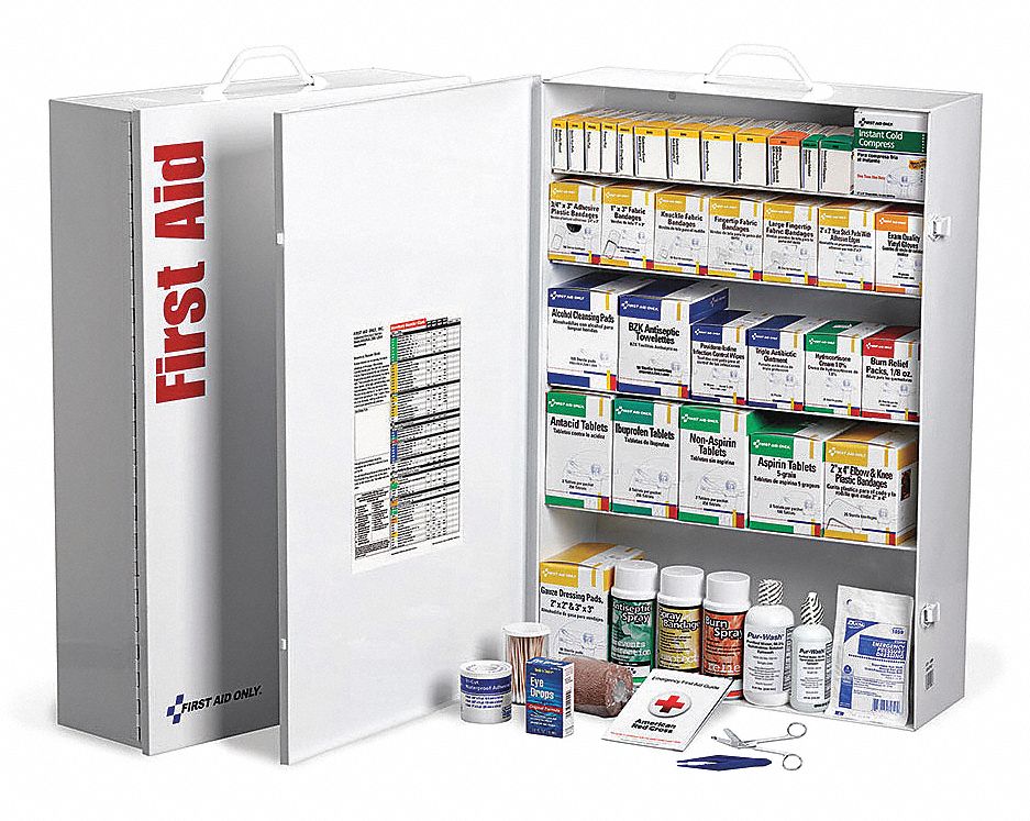 First Aid Kit, Cabinet, Metal, General Purpose, 200 People Served per ...
