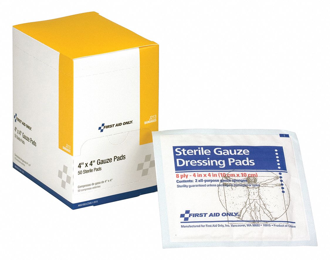 FIRST AID ONLY, 4 in Dressing Lg, 4 in Dressing Wd, Gauze Pad - 40JH54 ...
