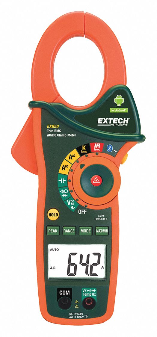 Clamp On Digital Clamp Meter, -4° to 1400°F Temp. Range, 1.7 in (43 mm ...