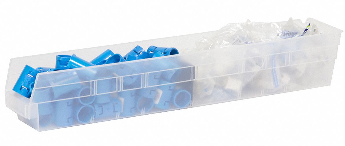 AKRO-MILS Shelf Bin: 23 5/8 in Overall Lg, 4 1/8 in x 4 in, Clear ...