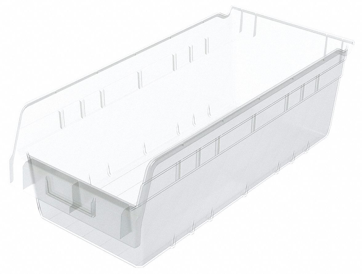 AKRO-MILS Shelf Bin: 17 7/8 in Overall Lg, 8 3/8 in x 6 in, Clear ...