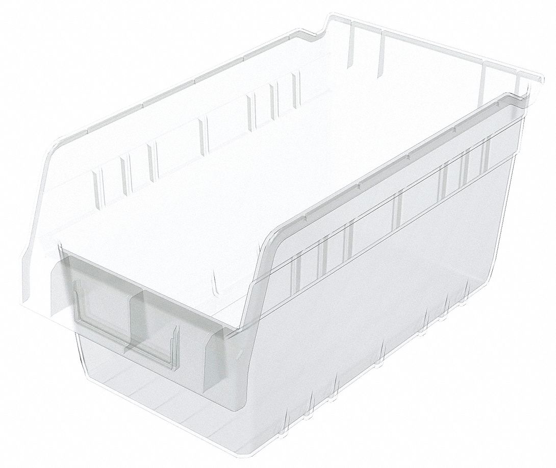 AKRO-MILS Shelf Bin: 11 5/8 in Overall Lg, 6 5/8 in x 6 in, Clear ...