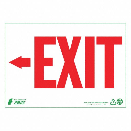 Plastic, Exit Sign, 14" Width, 10" Height, Surface, Exit (Arrow Left ...