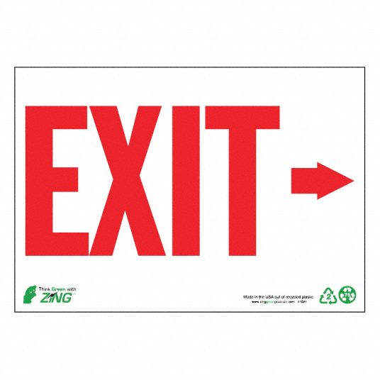 Plastic, Exit Sign, 14" Width, 10" Height, Surface, Exit (Arrow Right ...