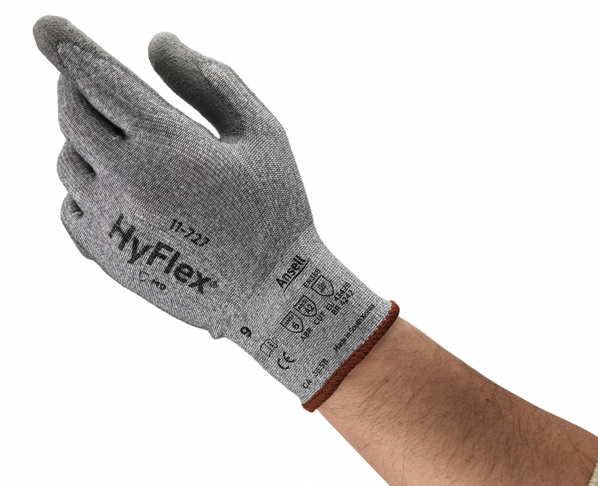 HYFLEX Coated Gloves: L ( 9 ), ANSI Cut Level A2, Palm, Dipped ...