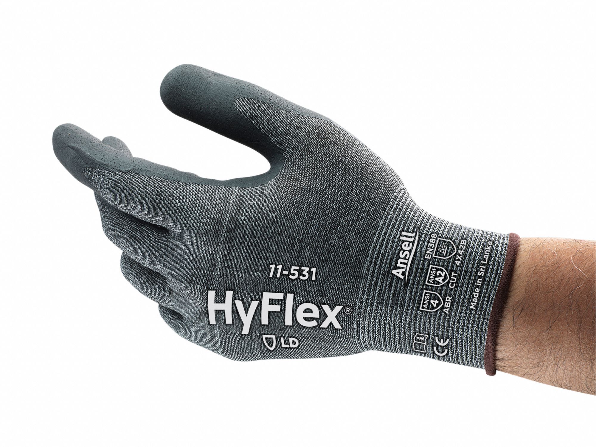 HYFLEX Coated Gloves: L ( 9 ), ANSI Cut Level A2, Palm, Dipped, Nitrile, Intercept™ ( 18 ga ), 1 ...