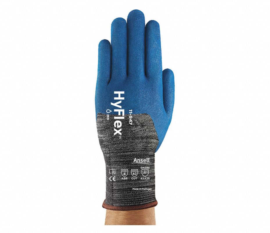 HYFLEX Guantes Recubiertos, A2, Intercept(TM), Azul/Gris - 40LL76 | 11 ...