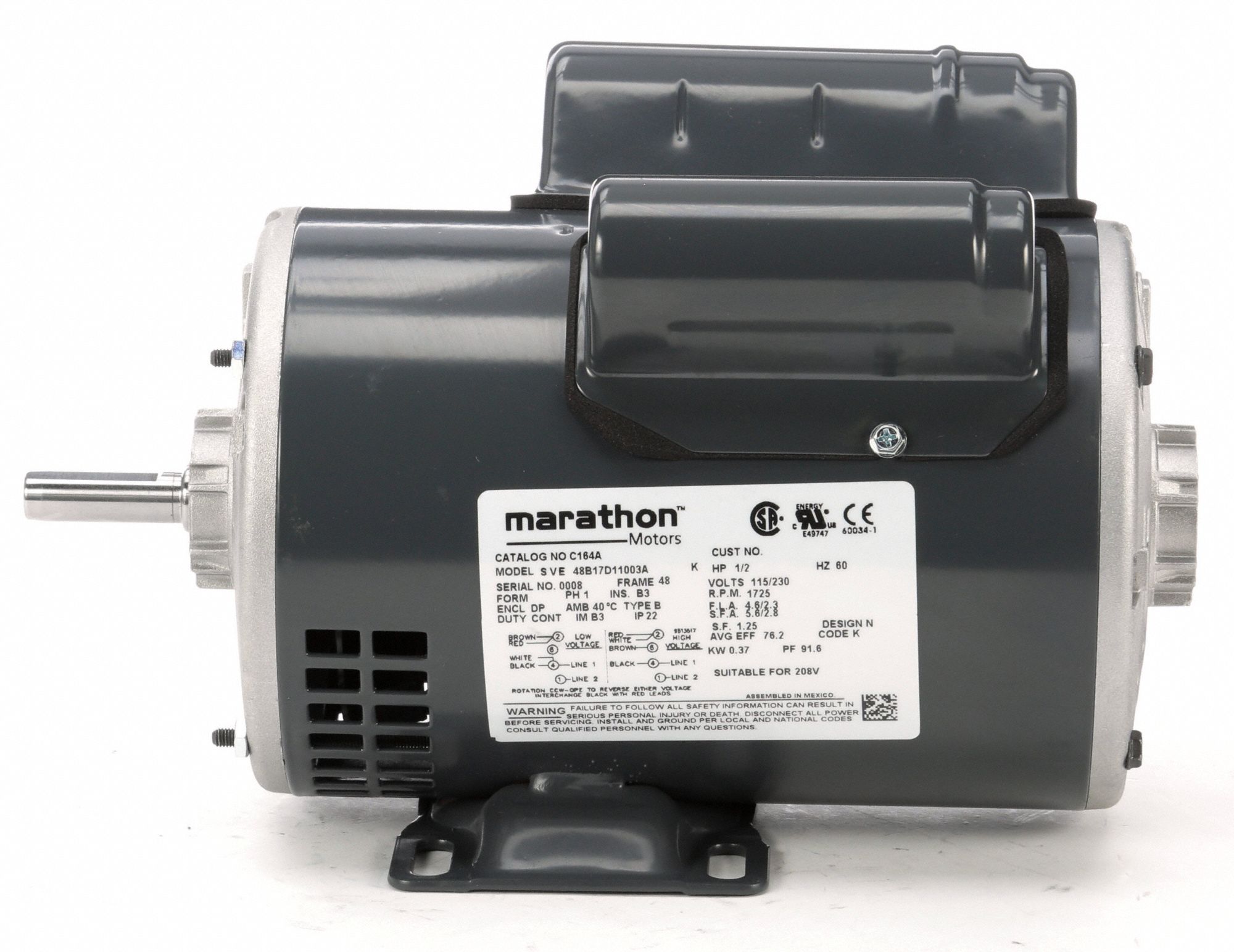 MARATHON MOTORS General Purpose Motor, 1/2 HP, Capacitor-Start/Run ...