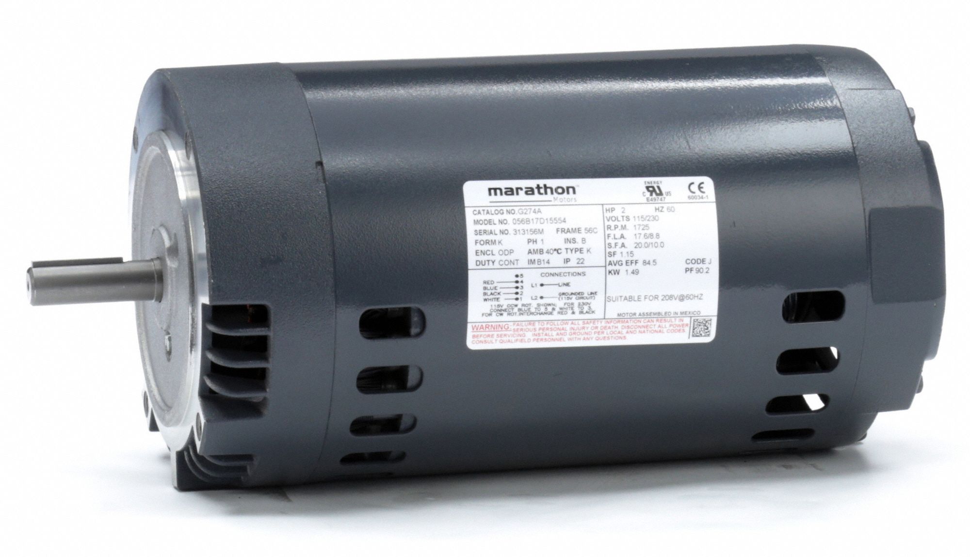 MARATHON MOTORS General Purpose Motor, 2 HP, Capacitor-Start/Run ...