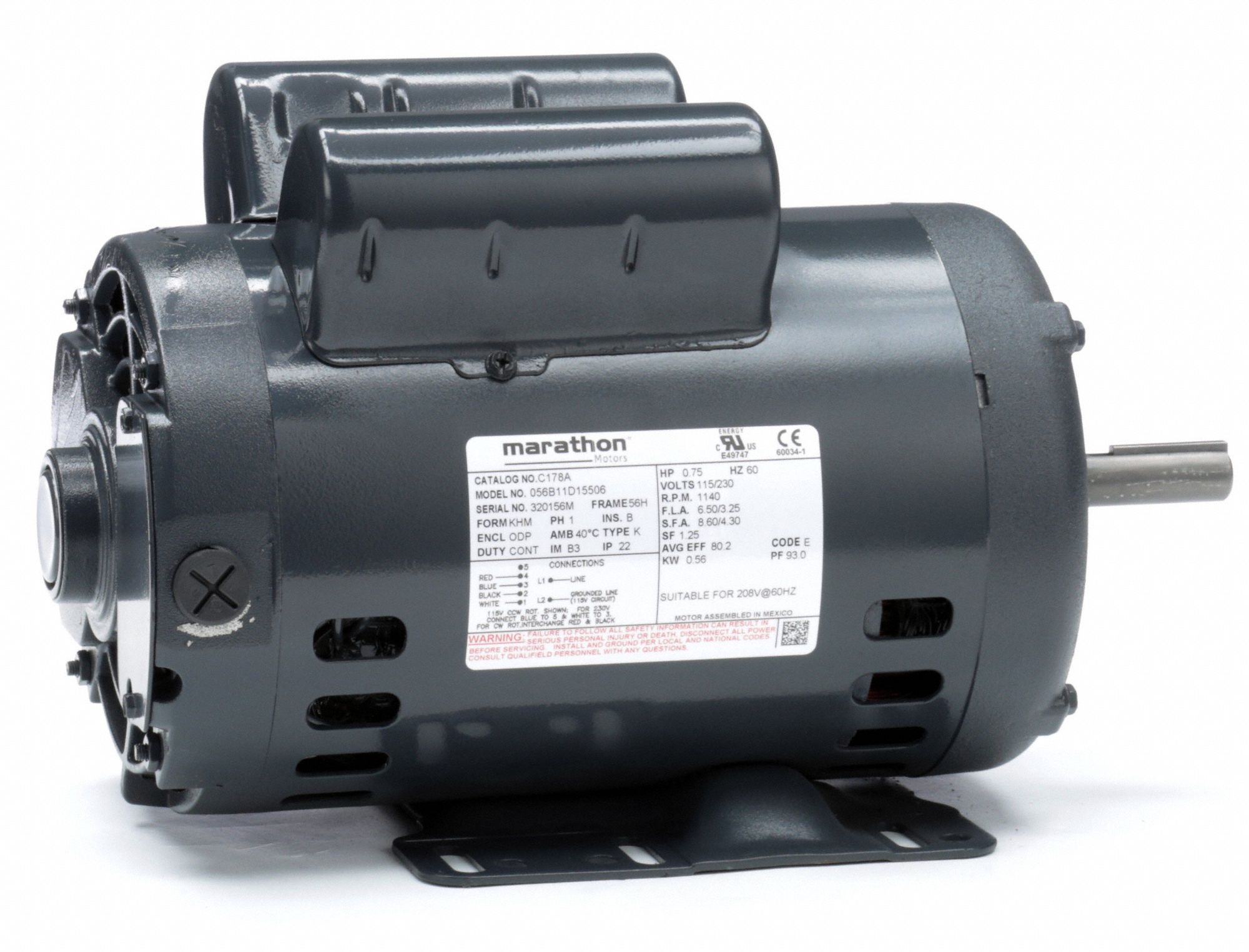 MARATHON MOTORS General Purpose Motor, 3/4 HP, Capacitor-Start/Run ...