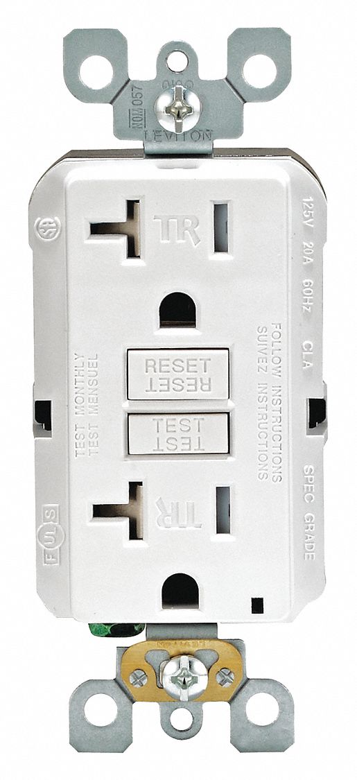 LEVITON 20A Commercial GFCI Receptacle, White; Tamper Resistant: Yes ...