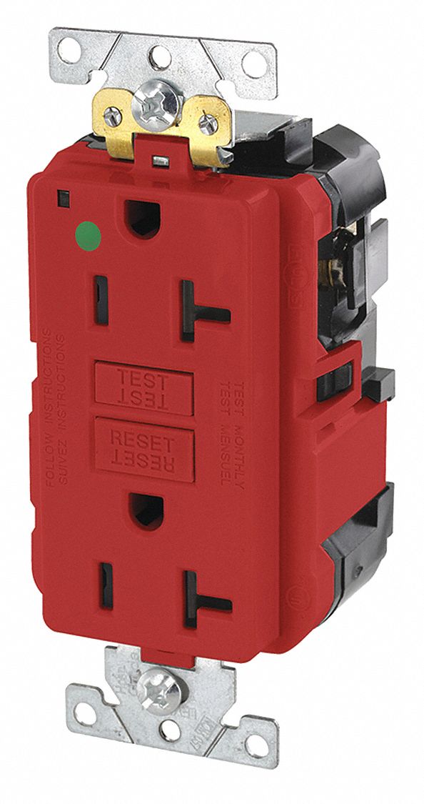 20A Hospital Grade Modular GFCI Receptacle, Red; Tamper Resistant: No ...