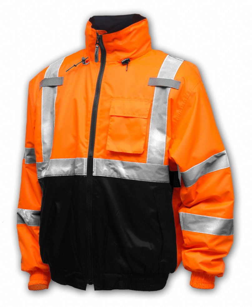TINGLEY Jacket: U, ANSI Class 3, S, Orange, Zipper, 8 Pockets, Bomber ...