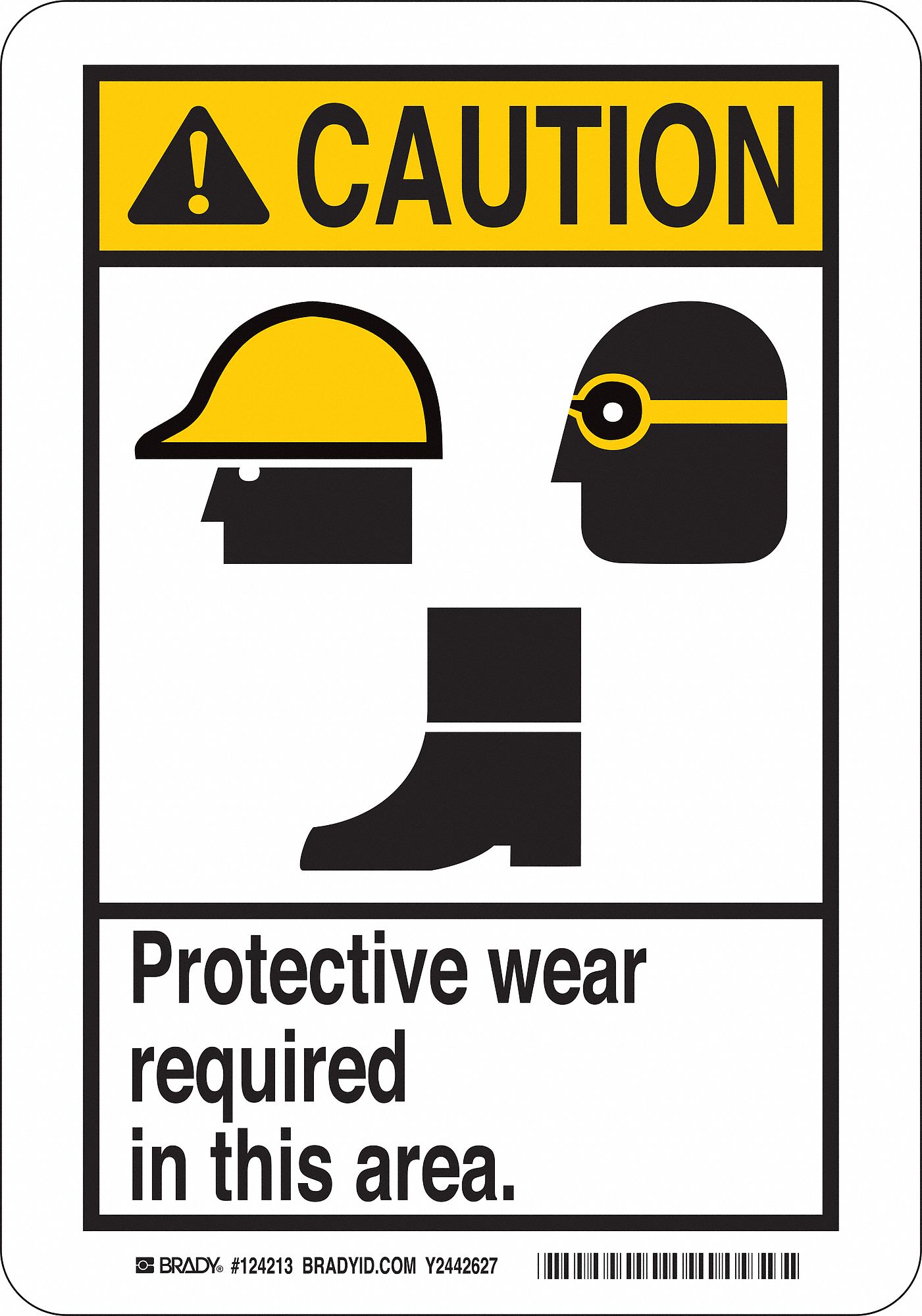 Caution Sign, Protective Wear Required In This Area., Header Caution ...