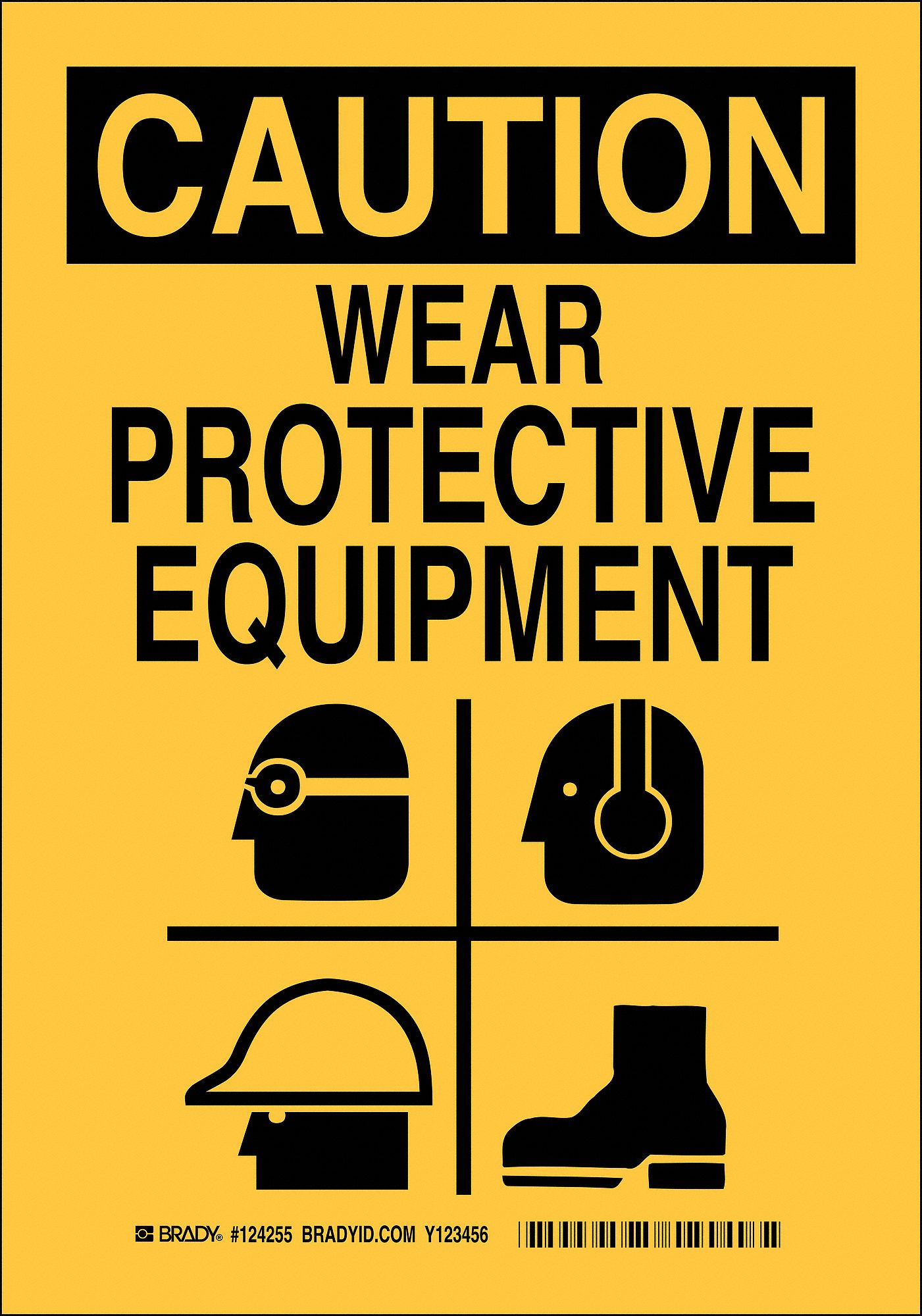 Caution Sign, Wear Protective Equipment, Header Caution, Rectangle, 14 ...