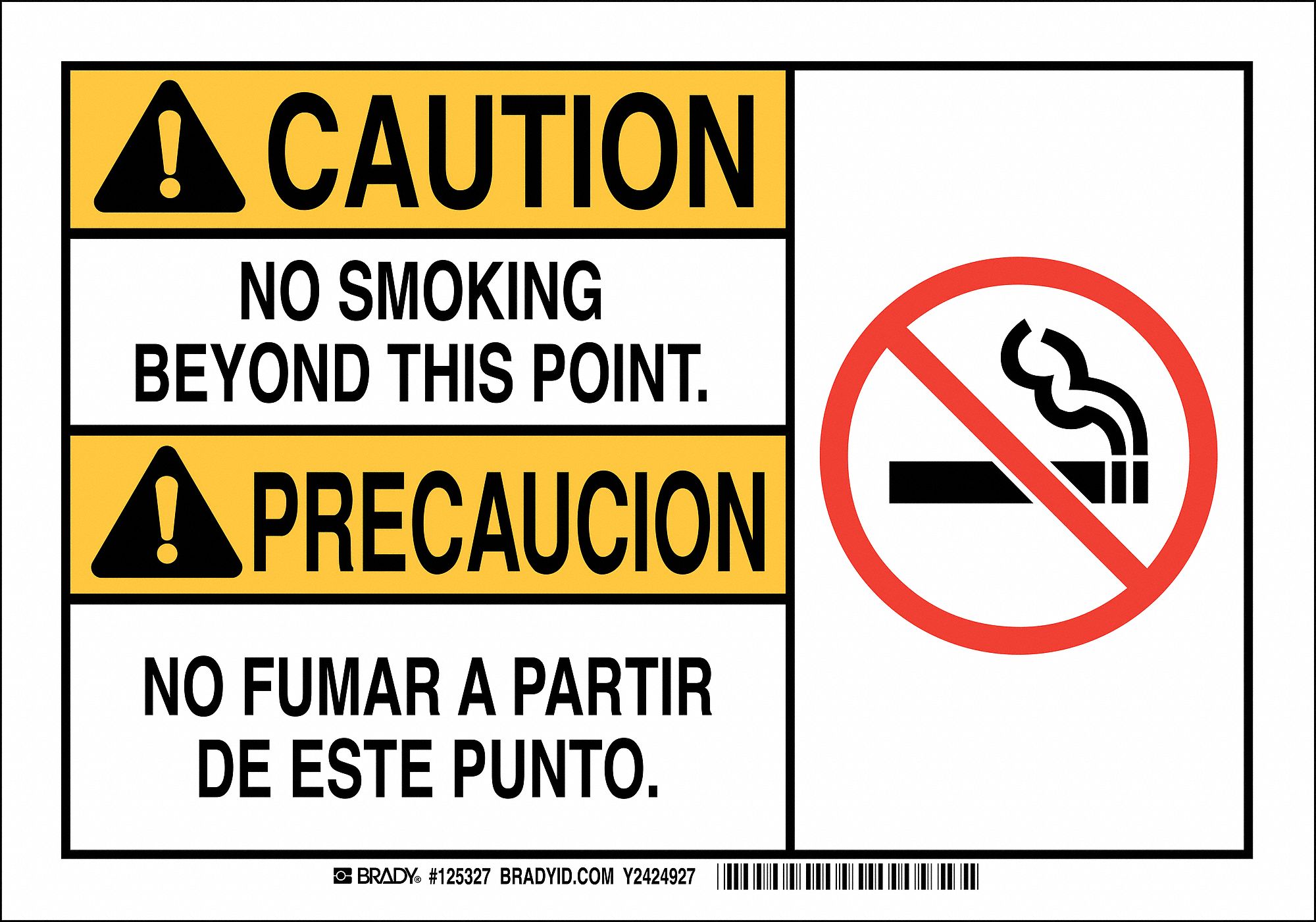 No Smoking, Caution/Precaucion, Aluminum, 10 in x 14 in, With Mounting ...