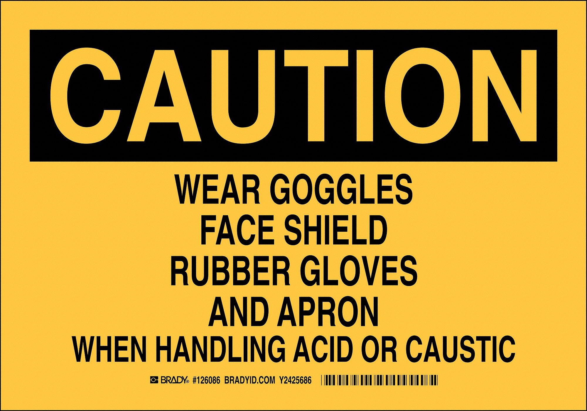 Caution Sign, Wear Goggles Face Shield Rubber Gloves And Apron When ...