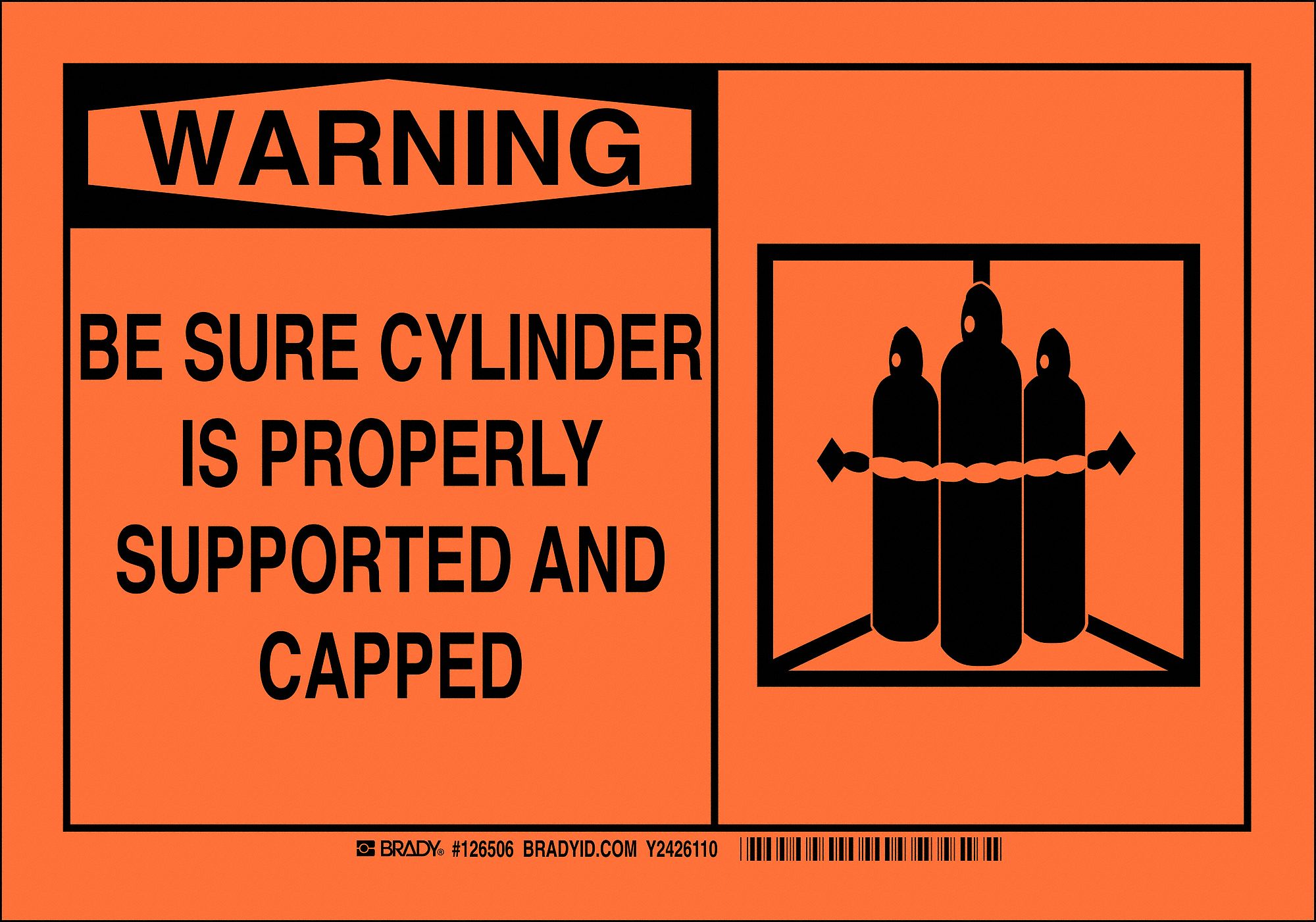 Warning Sign, Be Sure Cylinder Is Properly Supported And Capped, Header ...