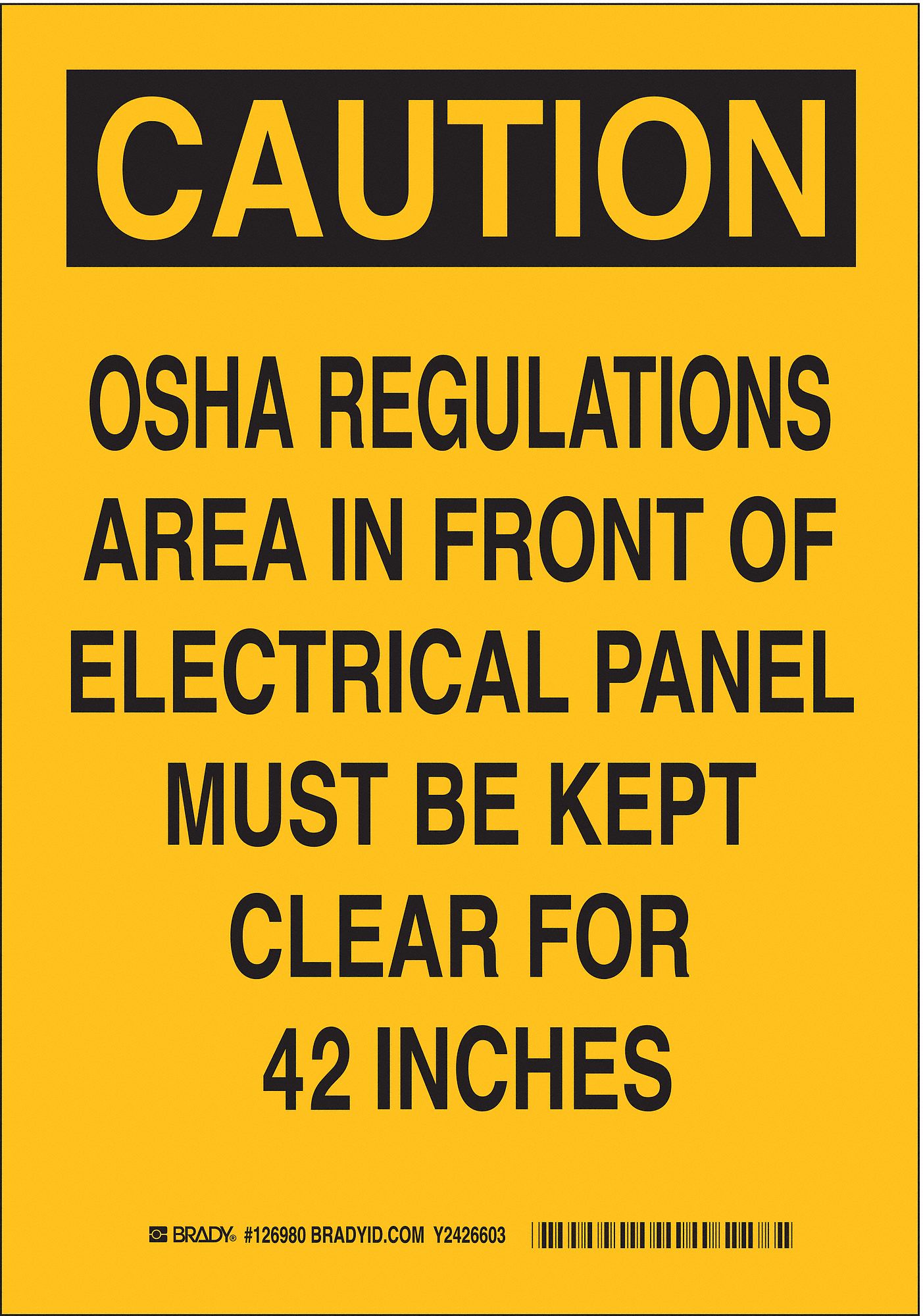 Caution Sign, Osha Regulations Area In Front Of Electrical Panel ...
