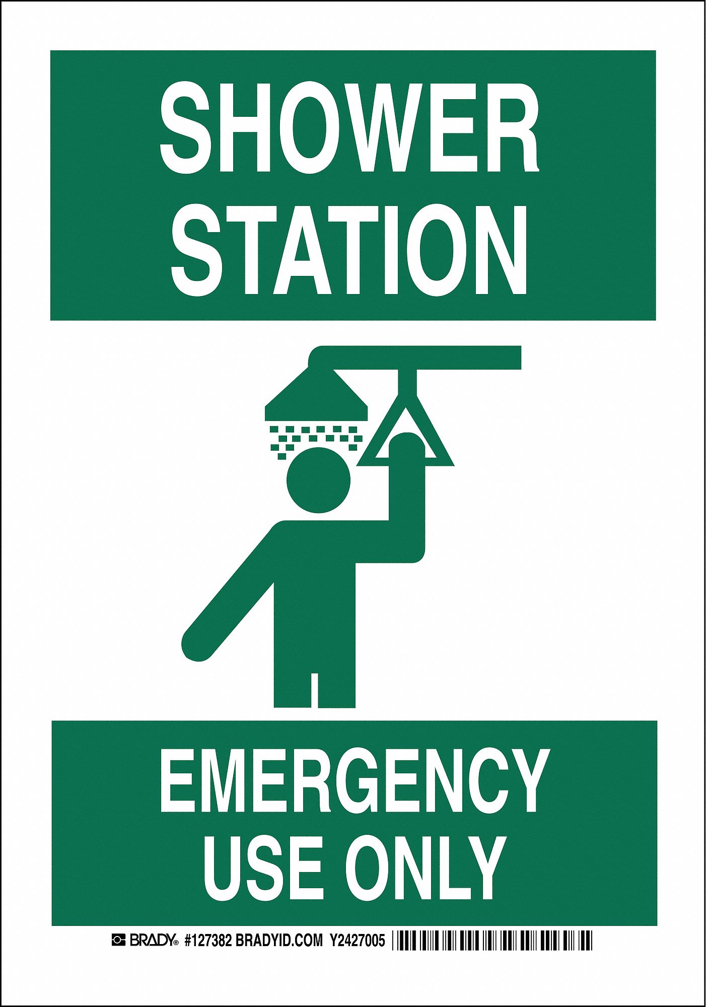 Polyester, Safety Shower Sign, 7" Width, 10" Height, Green, White ...