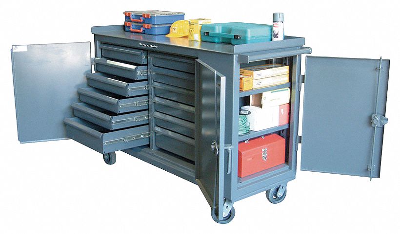 STRONG HOLD, Gray / Gray Drawer, 61 in W x 24 in D x 42 in H, Rolling ...