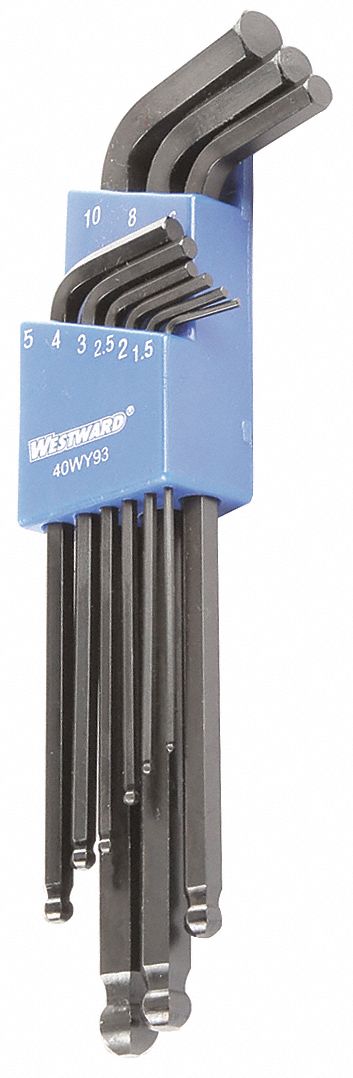 Ball End Hex Key Set, Black Oxide, Number of Pieces 9 - Grainger