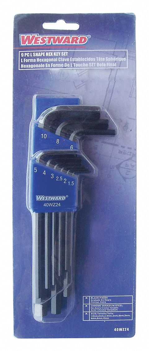 Hex Key Set, Black Oxide, Number of Pieces 9 - Grainger