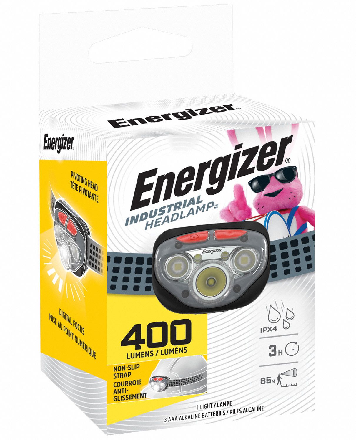 ENERGIZER Headlamp: 400 lm Max Brightness, 6 hr Max Run Time, 85 m Max ...