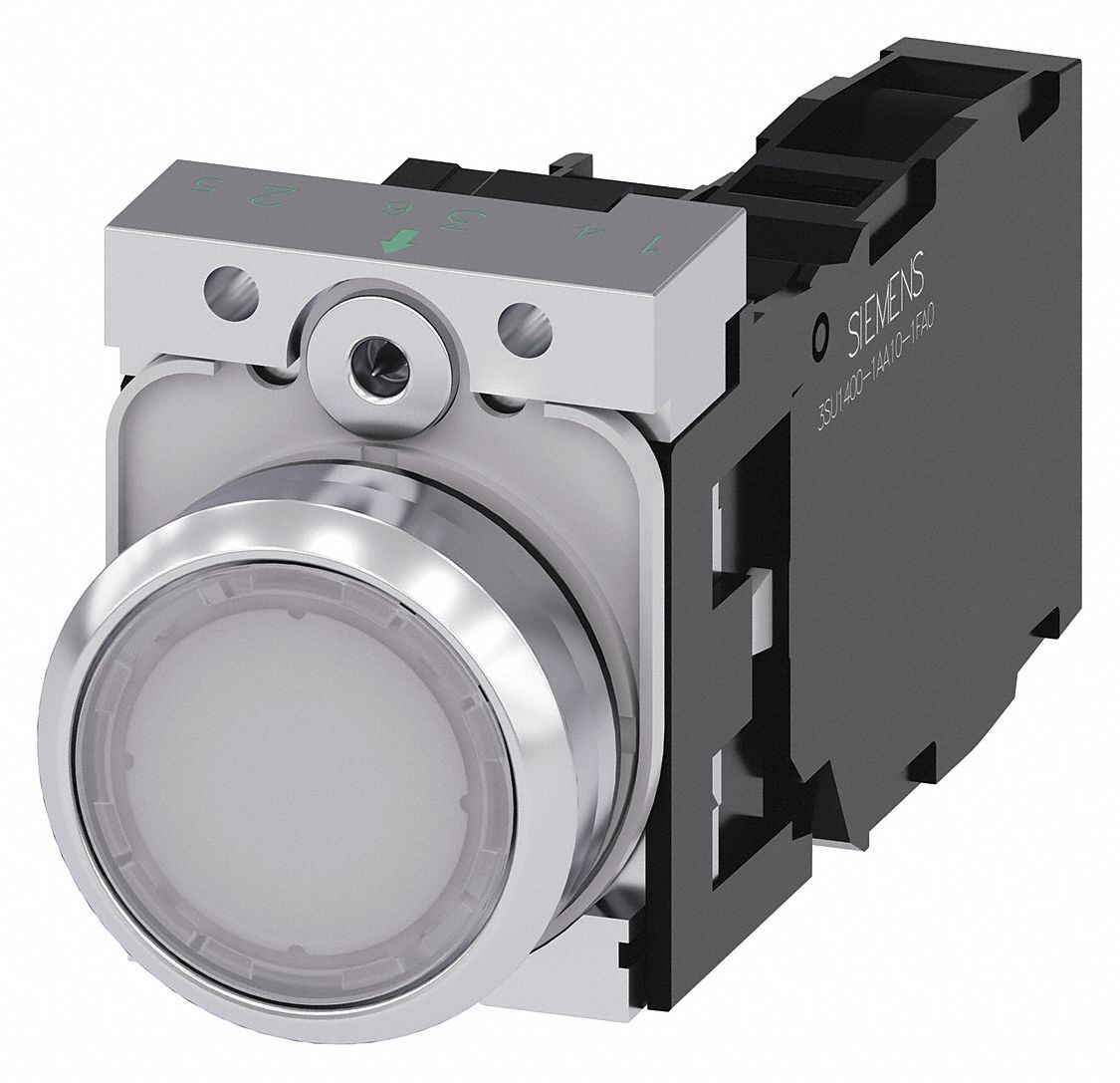 SIEMENS Illuminated Push Button: Momentary, White, 120V AC, LED, 1NO/1NC, Flush Button - 411K70 ...