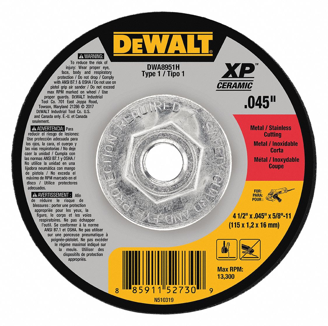 DEWALT Type 1 4 1 2 In X 0 045 In X 5 8 11 Abrasive Cut Off Wheel