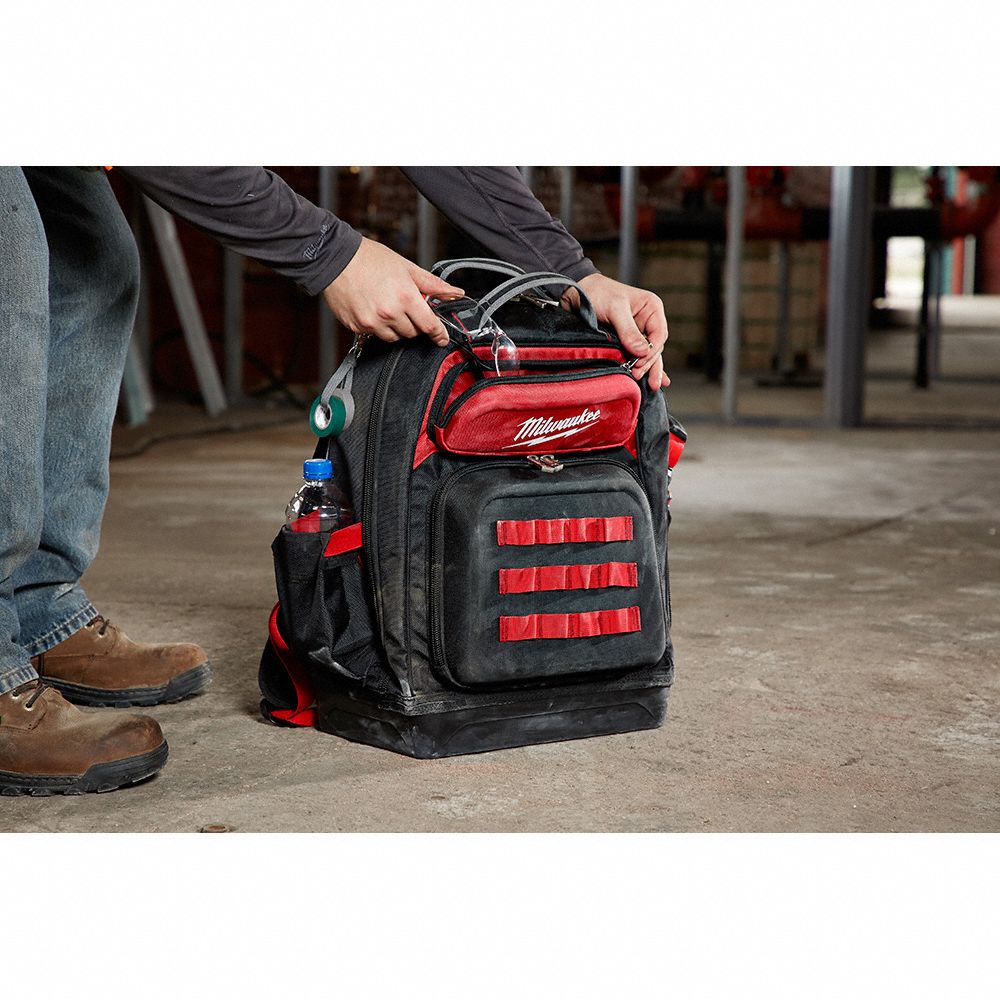 MILWAUKEE Tool Backpack: 2 Outside Pockets, 46 Inside Pockets, 18 in ...