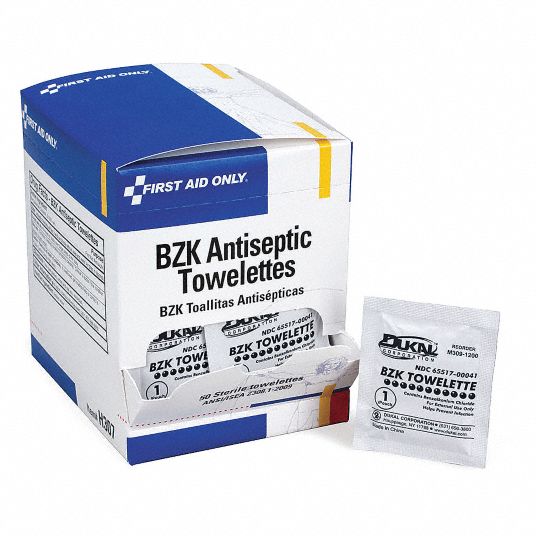 FIRST AID ONLY BZK Wipe, Wipes, Box, Wrapped Packets, 4-3/4" x 7-3/4 ...