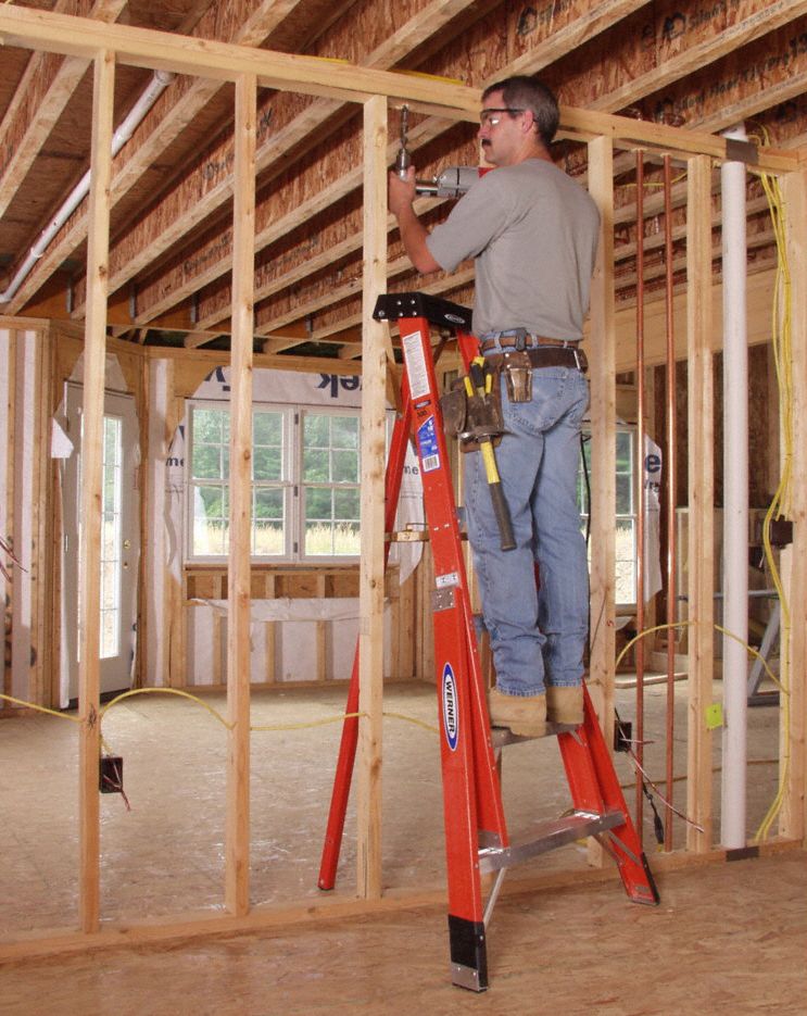 WERNER Tripod Stepladder: 8 ft Ladder Ht, 8 Steps, 300 lb Load Capacity ...