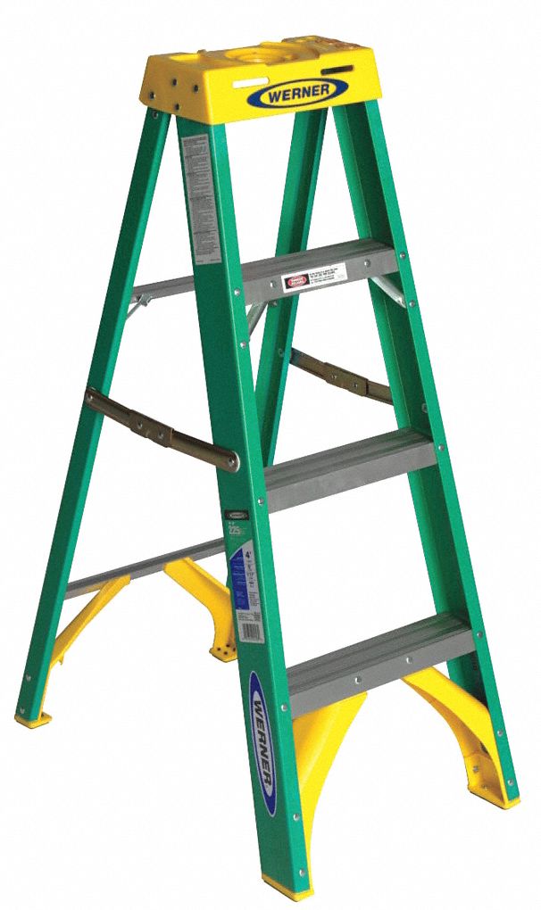 WERNER, 4 ft Ladder Size, Fiberglass, Stepladder - 41D251|5904 - Grainger