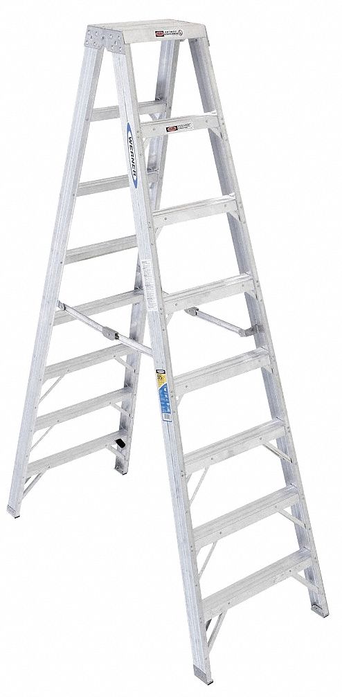 WERNER, 8 ft Ladder Size, Aluminum, Stepladder - 41D289|T408 - Grainger
