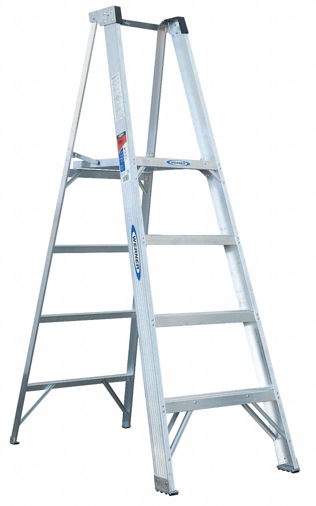 WERNER, 4 ft Ladder Size, Aluminum, Platform Stepladder - 41D297|P374 ...