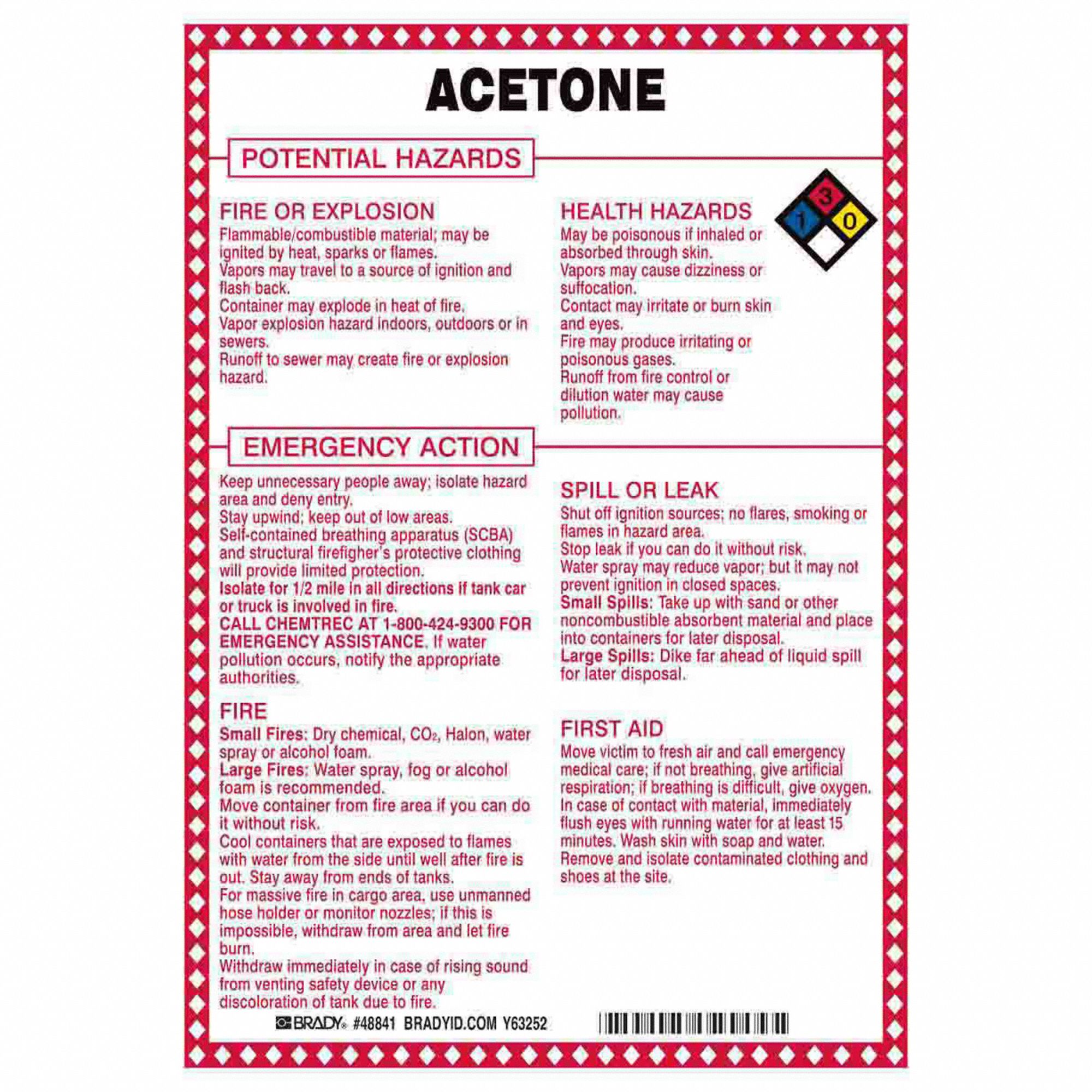 Acetone Potential Hazards, Fiberglass, Chemical Sign - 41F453|48841 ...
