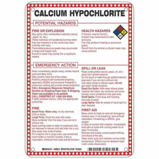 Calcium Hypochlorite Potential Hazards, Fiberglass, Sign - 41F464|48853 ...