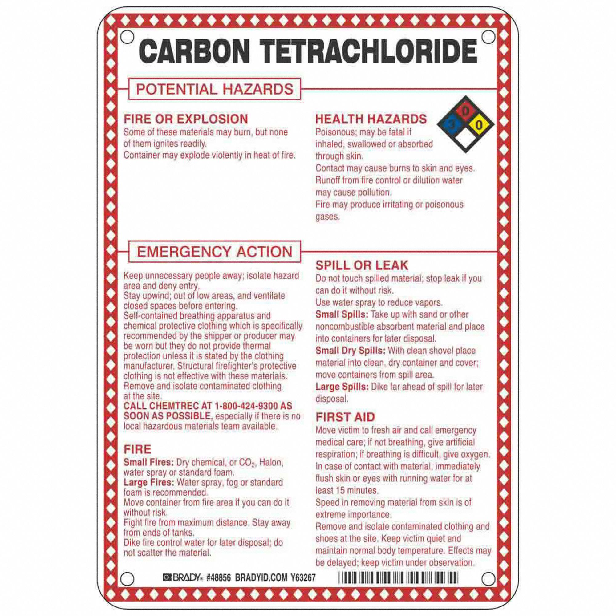 Carbon Tetrachloride Potential Hazards, Fiberglass, Sign - 41F467|48856 ...