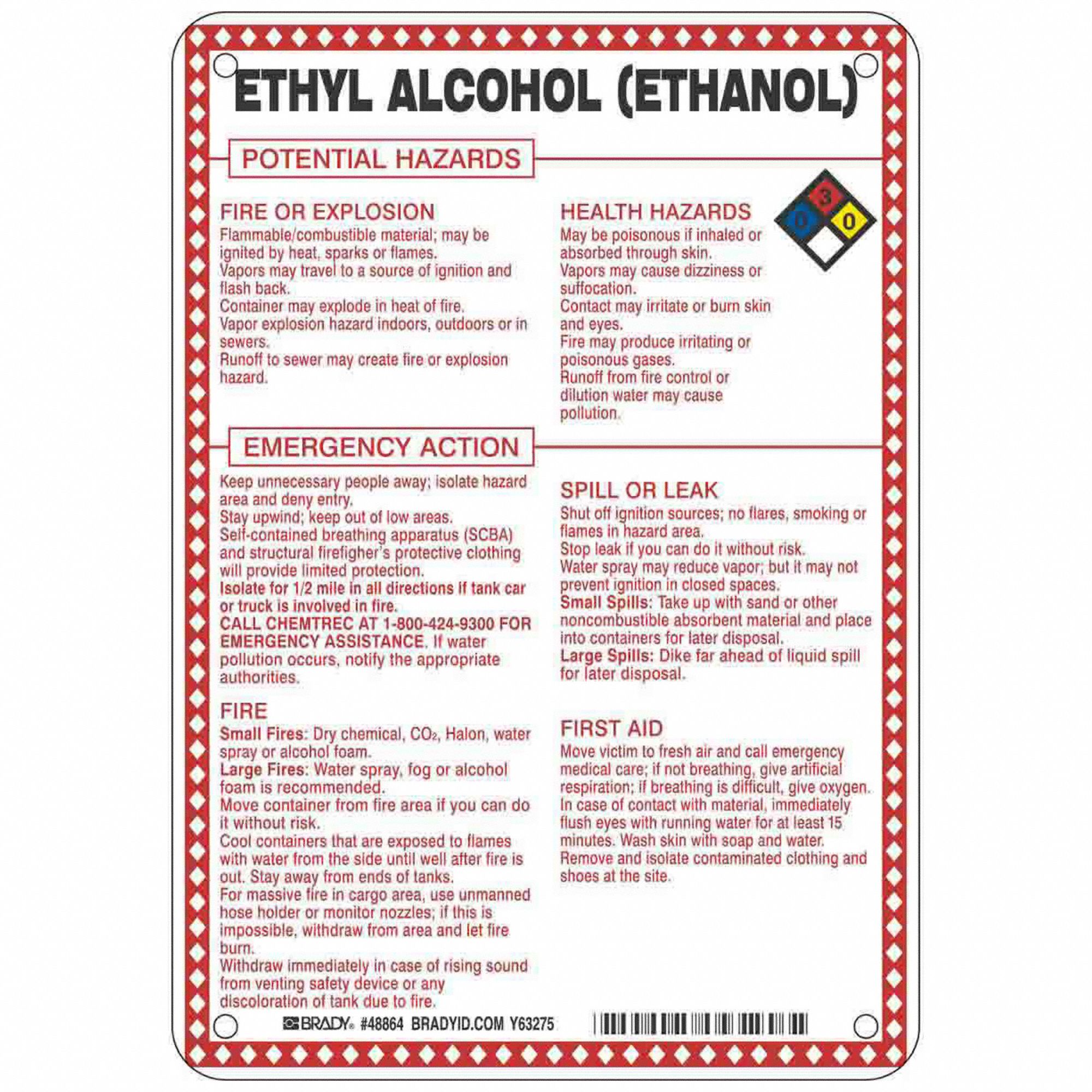 Ethyl Alcohol (Ethanol) Potential Hazards, Fiberglass, Chemical Sign ...