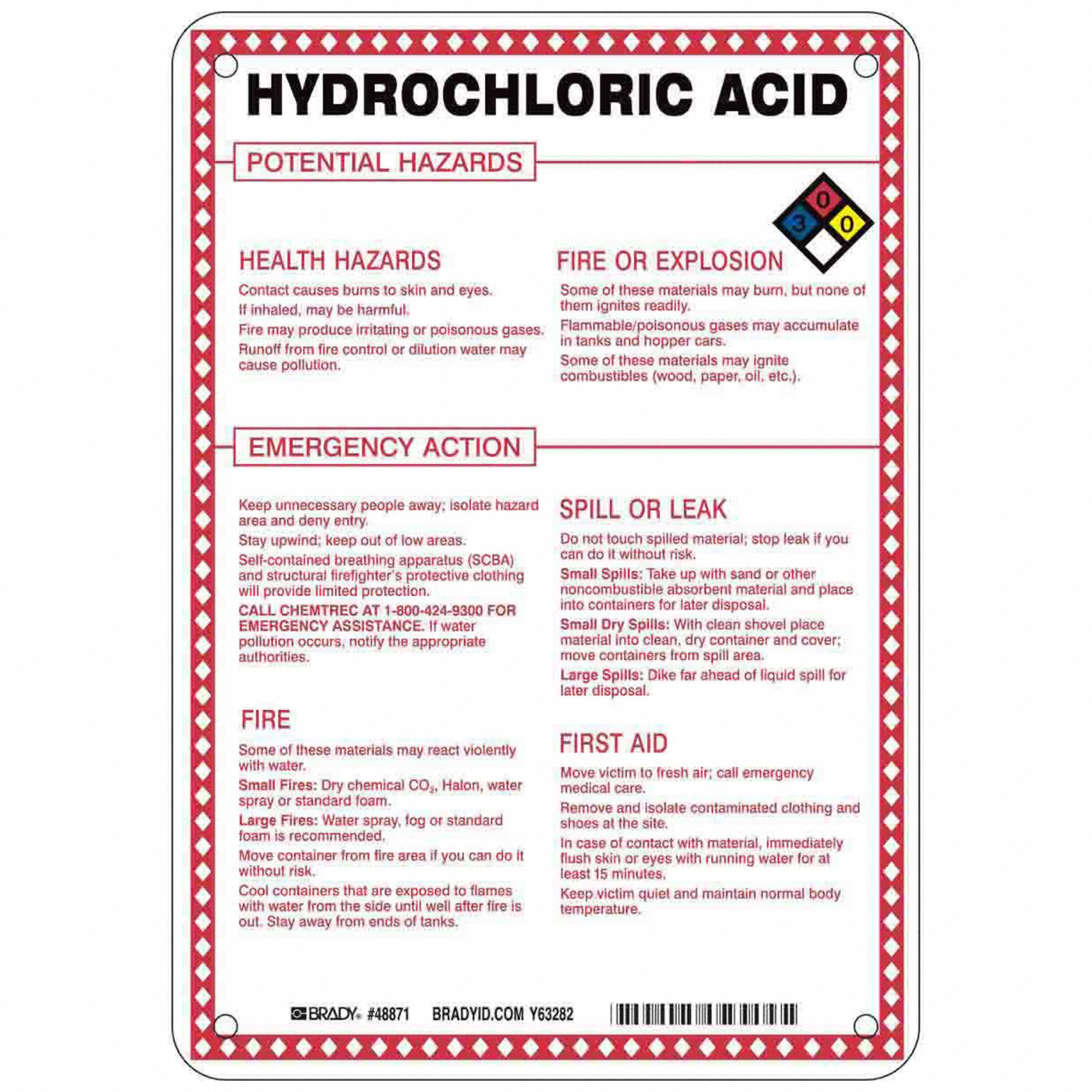 Hydrochloric Acid Potential Hazards, Fiberglass, Chemical Sign - 41F482 ...