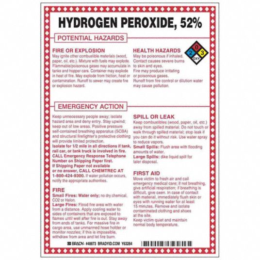 52% Potential Hazards/Hydrogen Peroxide Preprinted Text, Fiberglass ...