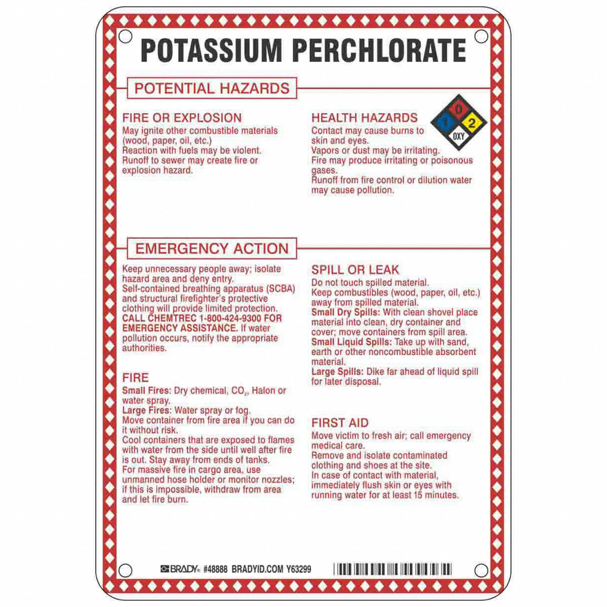 Potassium Perchlorate Potential Hazards, Fiberglass, Chemical Sign ...