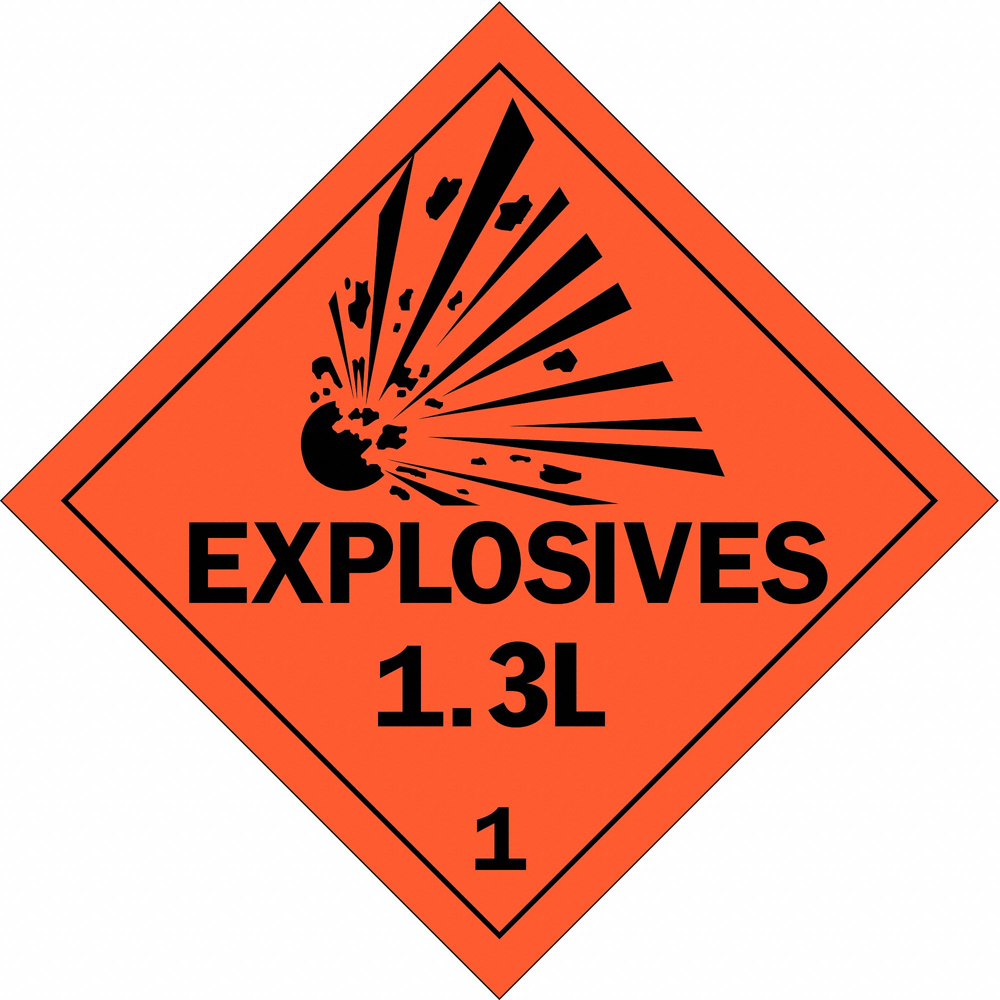 BRADY, Explosives 1.3 L 1, 10 3/4 in x 10 3/4 in, DOT Container Placard ...