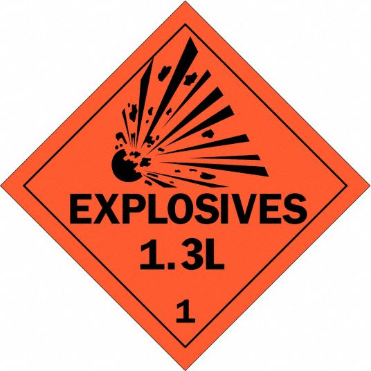 BRADY, Explosives 1.3 L 1, 10 3/4 in x 10 3/4 in, DOT Container Placard ...