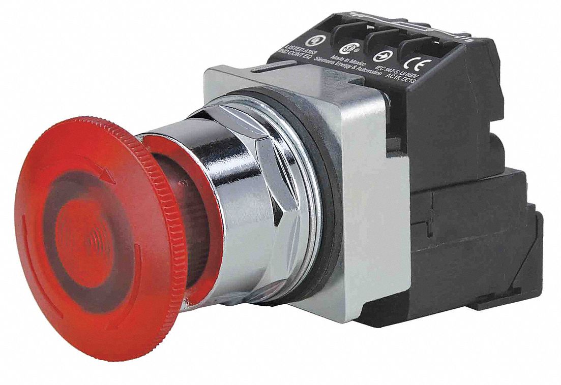 SIEMENS, Illuminated, Mushroom Head Profile, Mushroom Head Push Button - 41H111|52PR8DRAB - Grainger